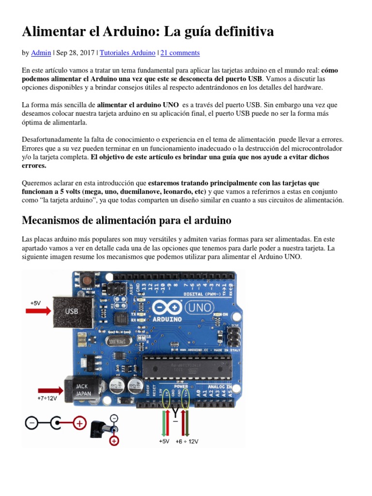 Alimentar El Arduino La Guía Definitiva | PDF | USB | Arduino