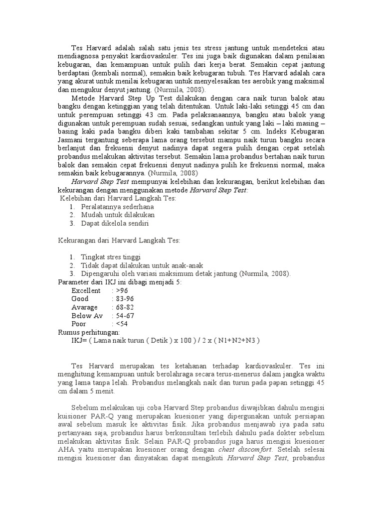 Tes Harvard: Evaluasi Kebugaran Jantung | PDF | Pengembangan Diri ...