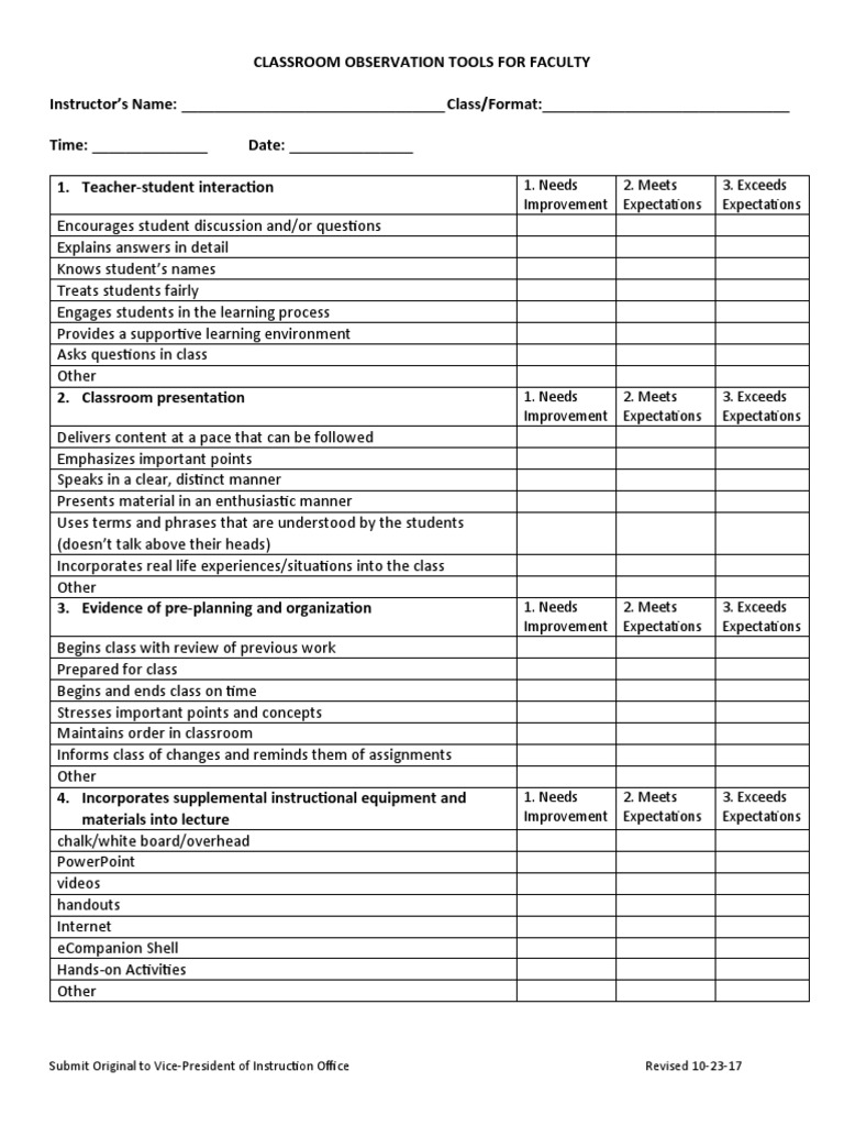 Sample Classroom Observation Tool | Download Free PDF | Lecture ...