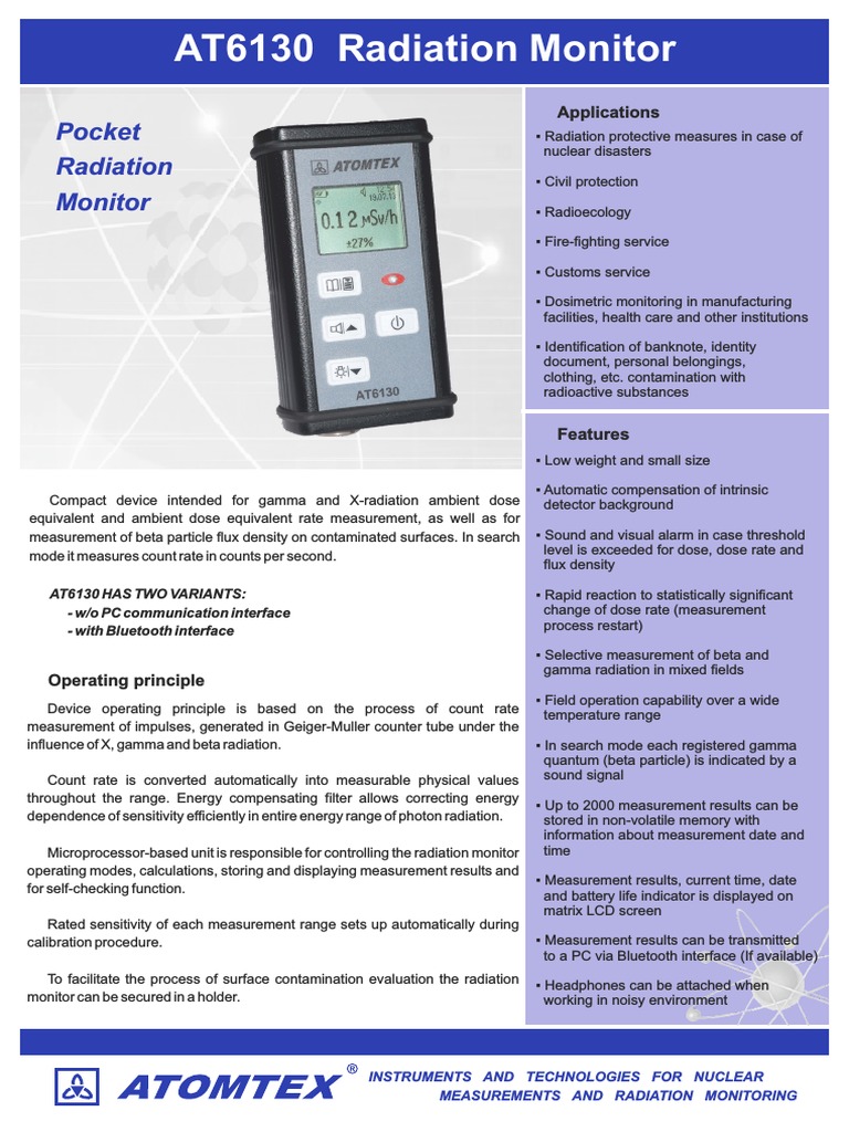 AT6130 Brochure (Atomtex) | PDF | Ionizing Radiation | Gamma Ray