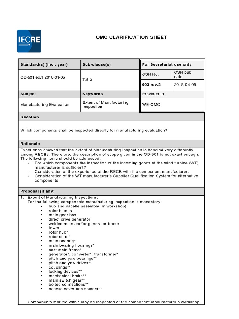 Omc Clarification Sheet: Standard(s) (Incl. Year) Sub-Clause(s) For Secretariat Use Only | PDF ...