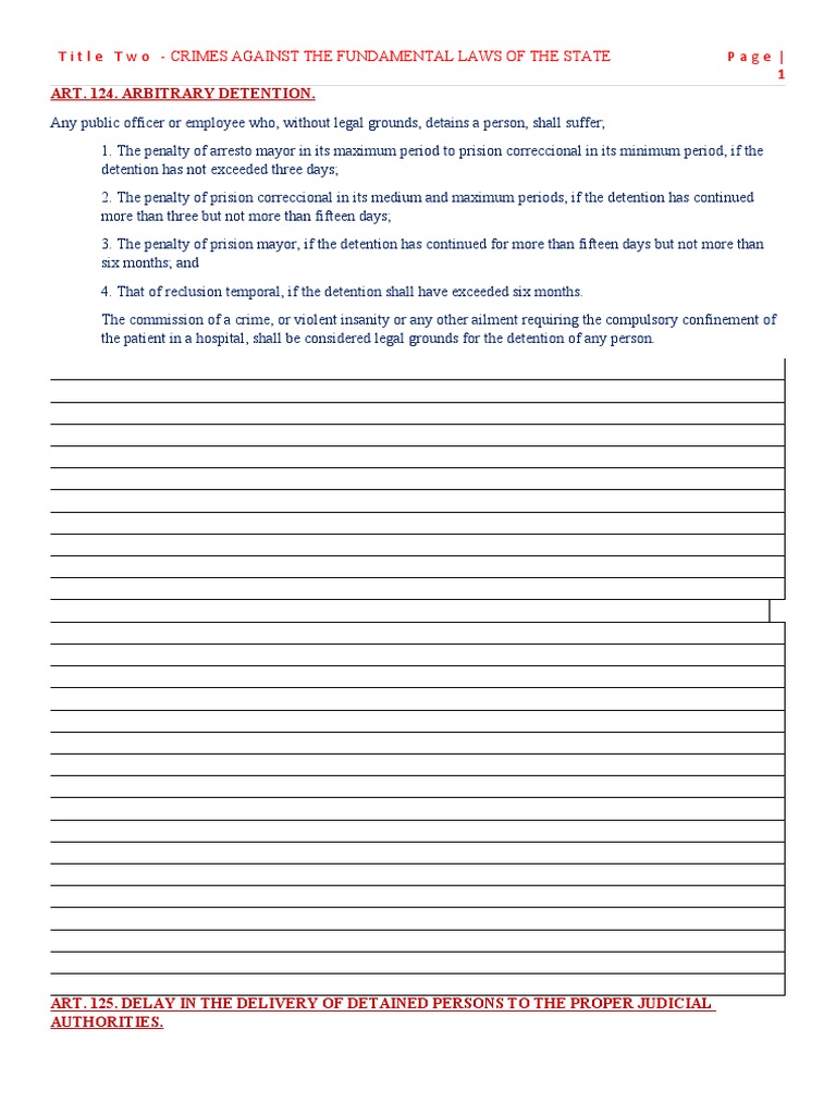 Art. 124. Arbitrary Detention | PDF | Prison | Detention (Imprisonment)
