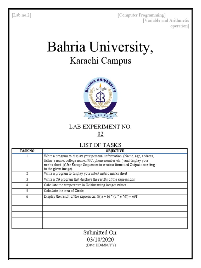 Bahria University,: Karachi Campus | PDF | Computer Programming | Computing