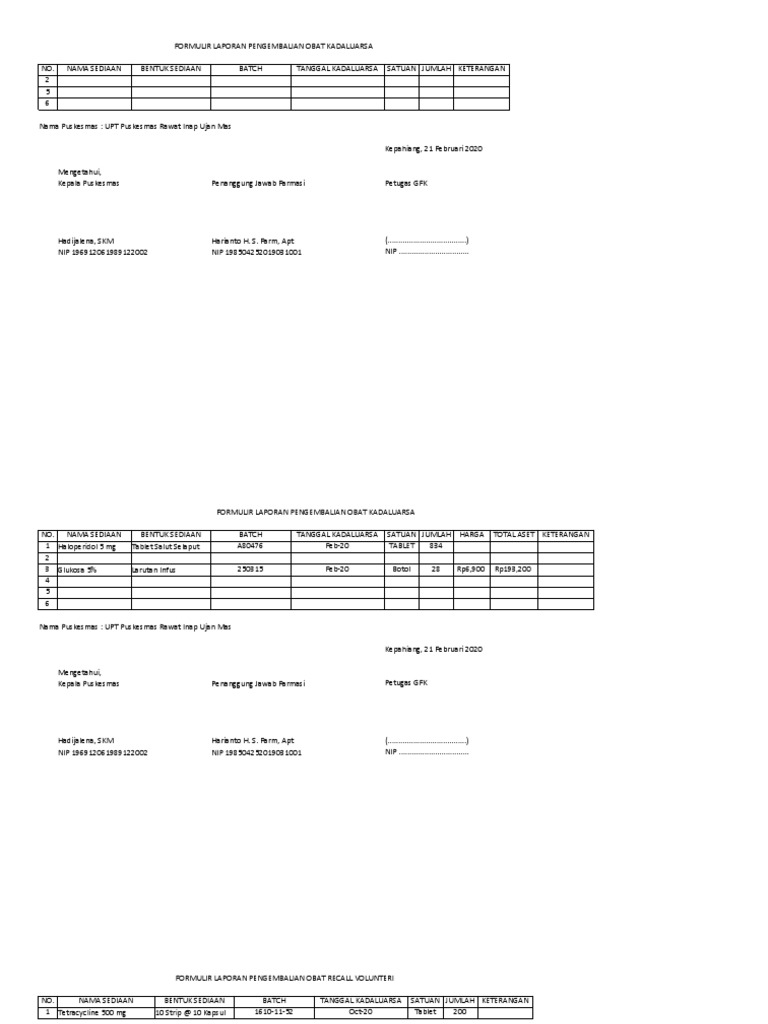 Formulir Pengembalian Obat ED | PDF