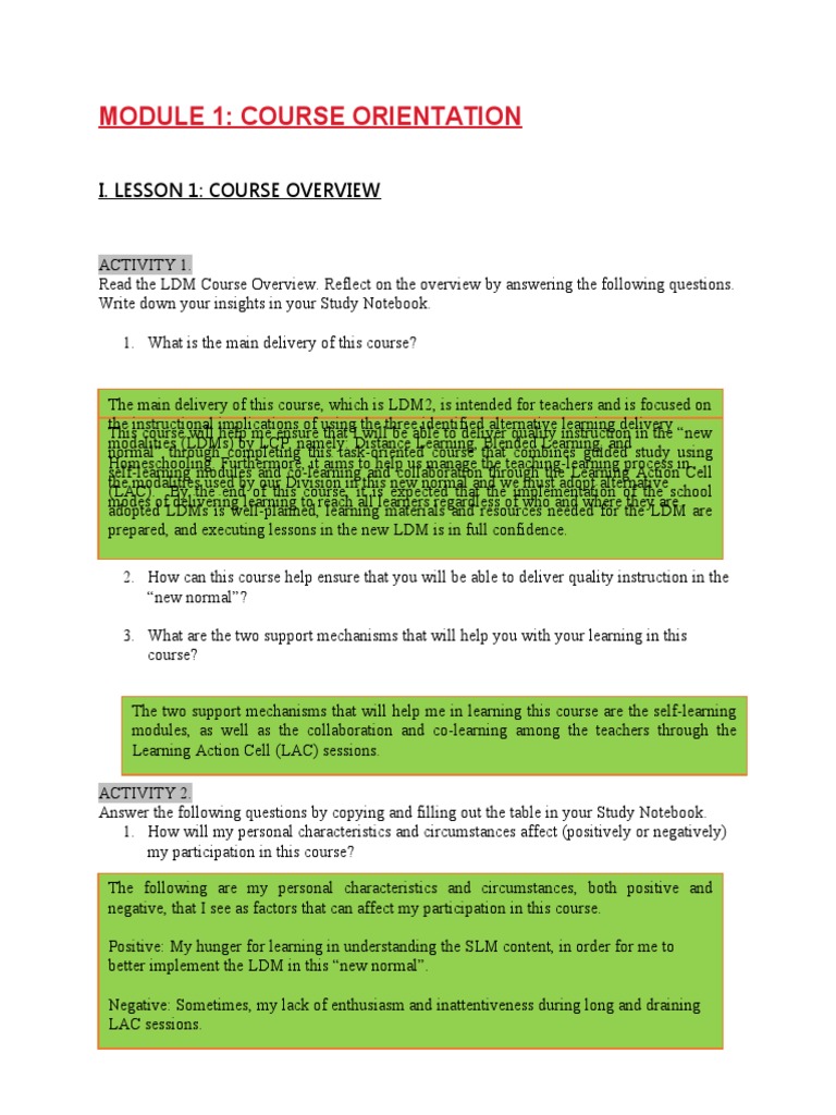 Module 1 - Activities With Outputs | Download Free PDF | Expert | Learning