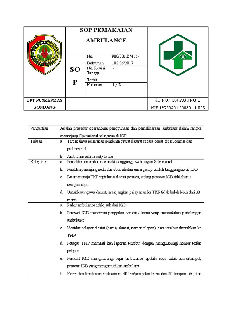 Sop Pemakaian Ambulance | PDF