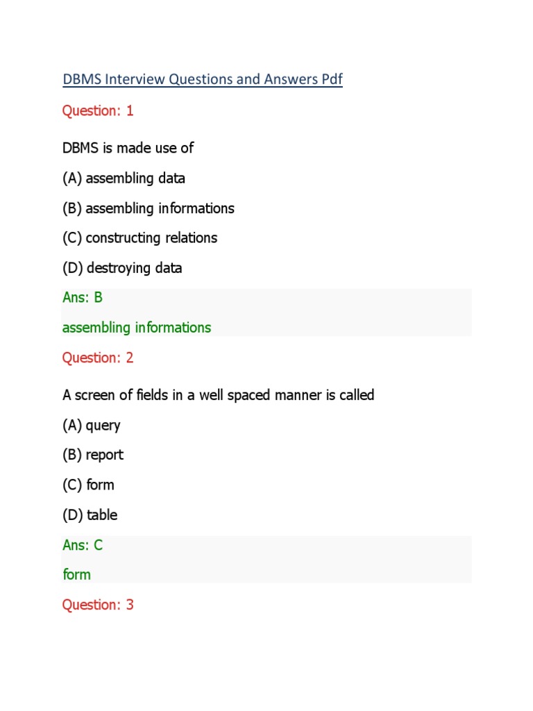 DBMS Interview Questions and Answers PDF | PDF