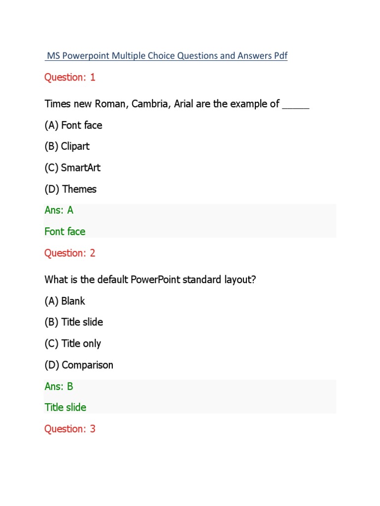 Ms Powerpoint Multiple Choice Questions Answers | PDF