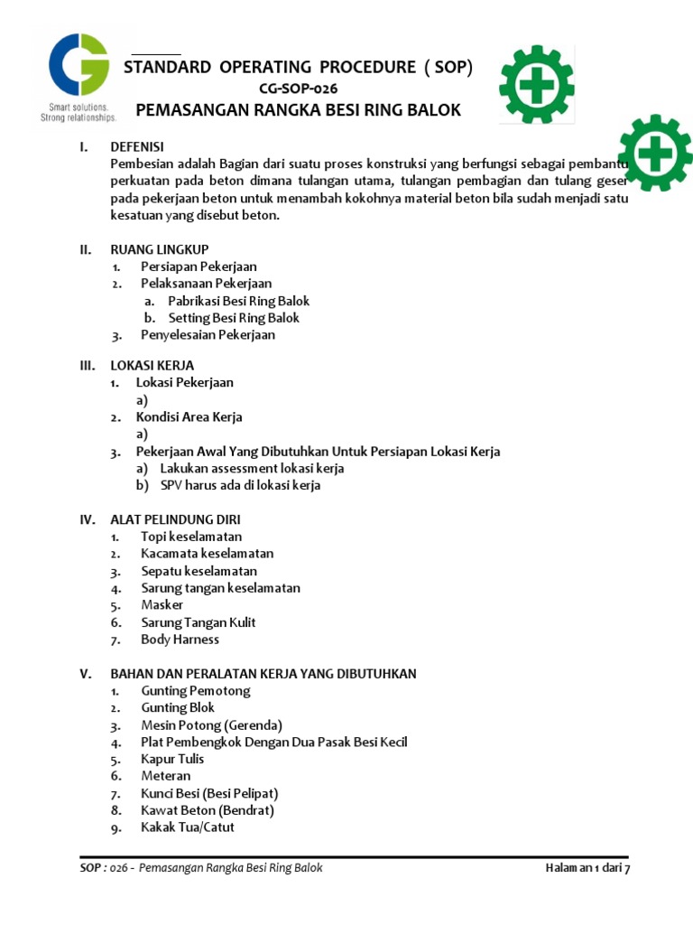 026-Sop Pemasangan Rangka Besi Ring Balok | PDF