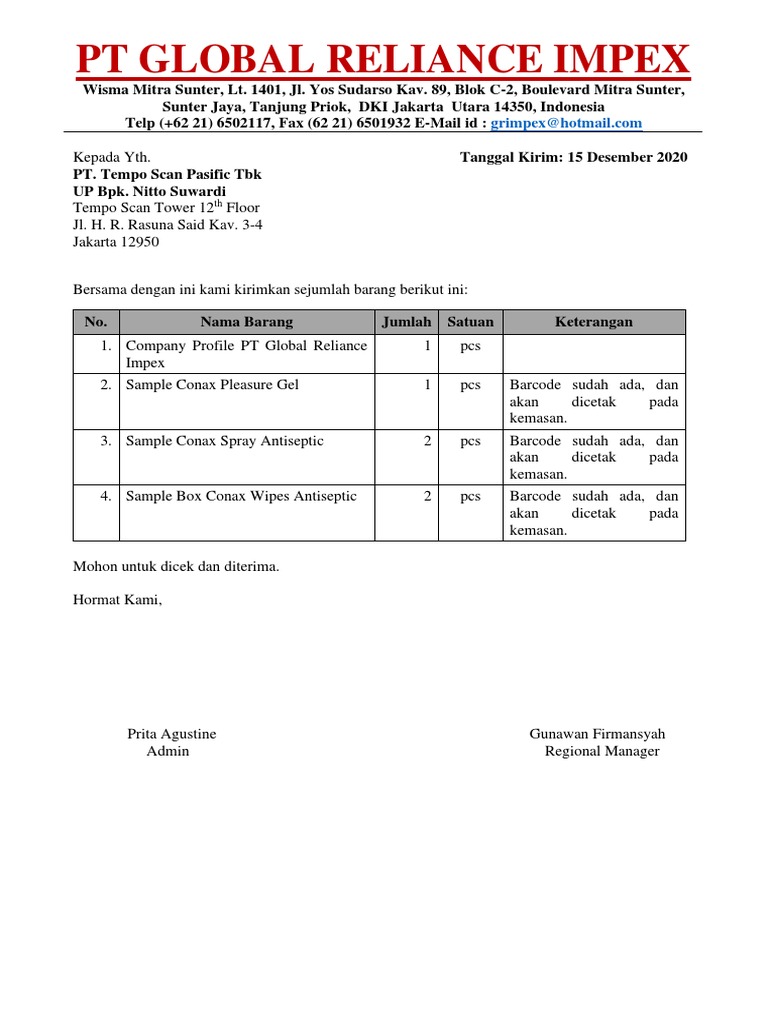 Contoh Surat Jalan Pengiriman Barang (Surat Pengantar Barang) | PDF