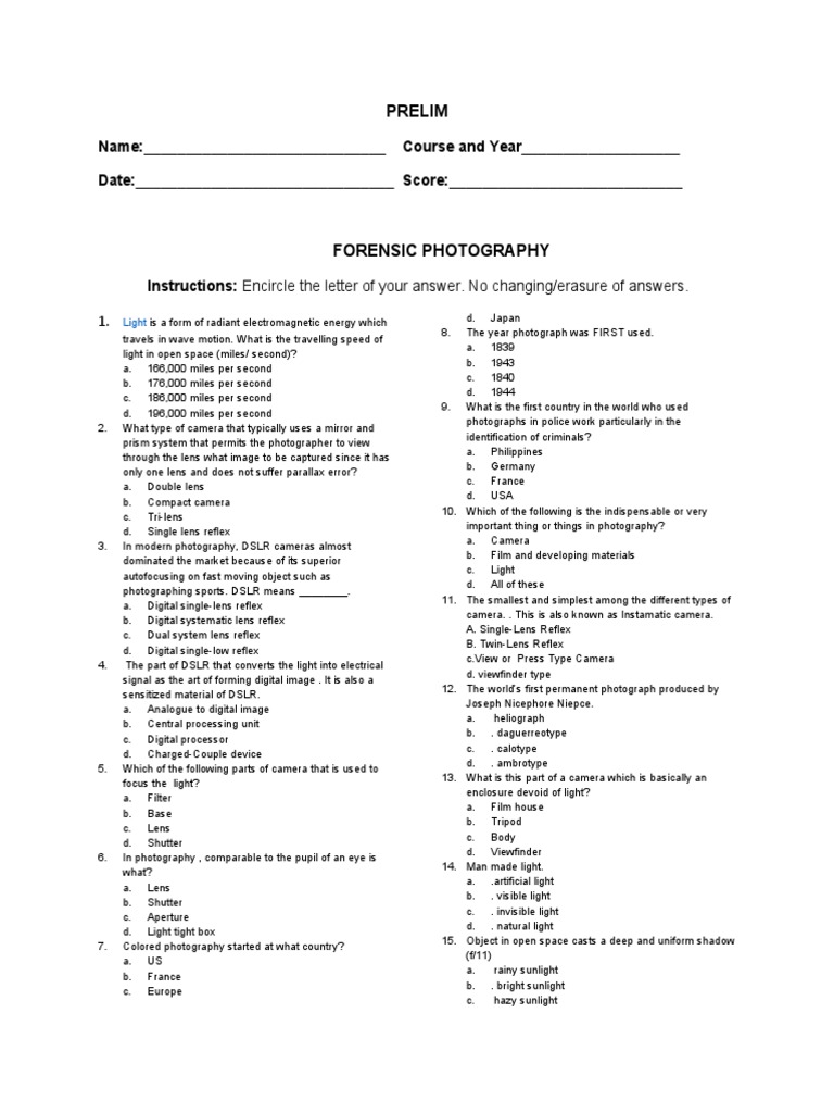 PRELIM fORENSIC pHOTOGRAPHY | PDF | Camera | Digital Camera