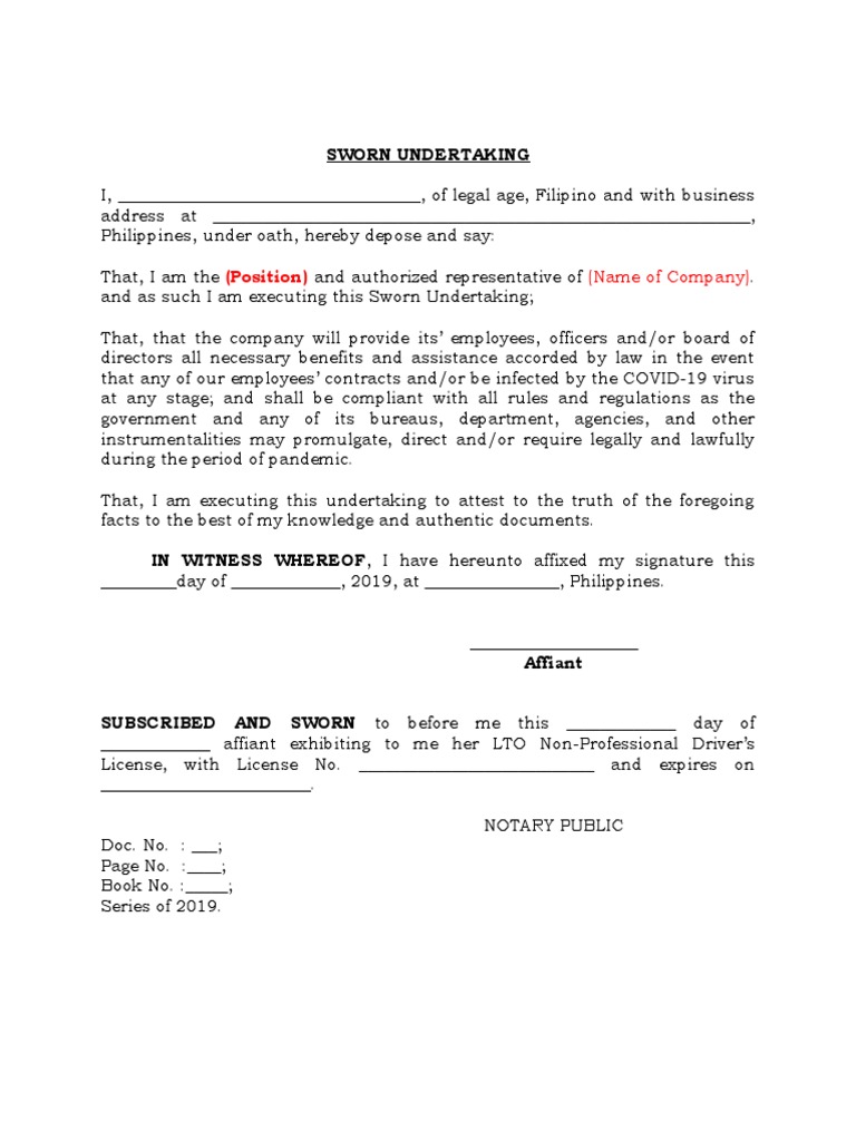 Sworn Undertaking - COVID 19 | PDF