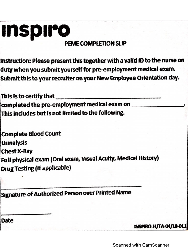 PEME Completion Slip | PDF