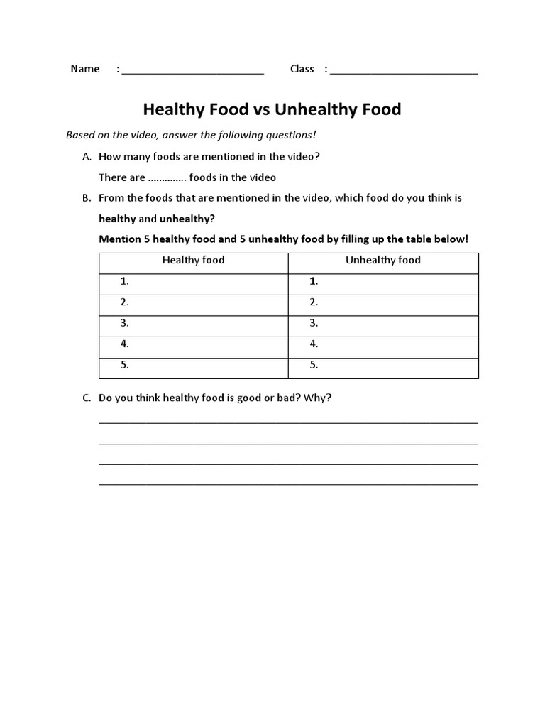 Grade 5 - Healthy and Unhealthy Food | PDF