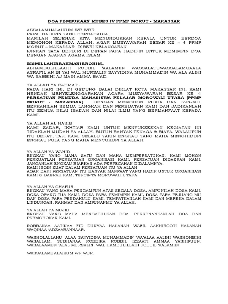 Doa Pembukaan Mubes IV | PDF | Pengembangan Diri | Gaya Hidup