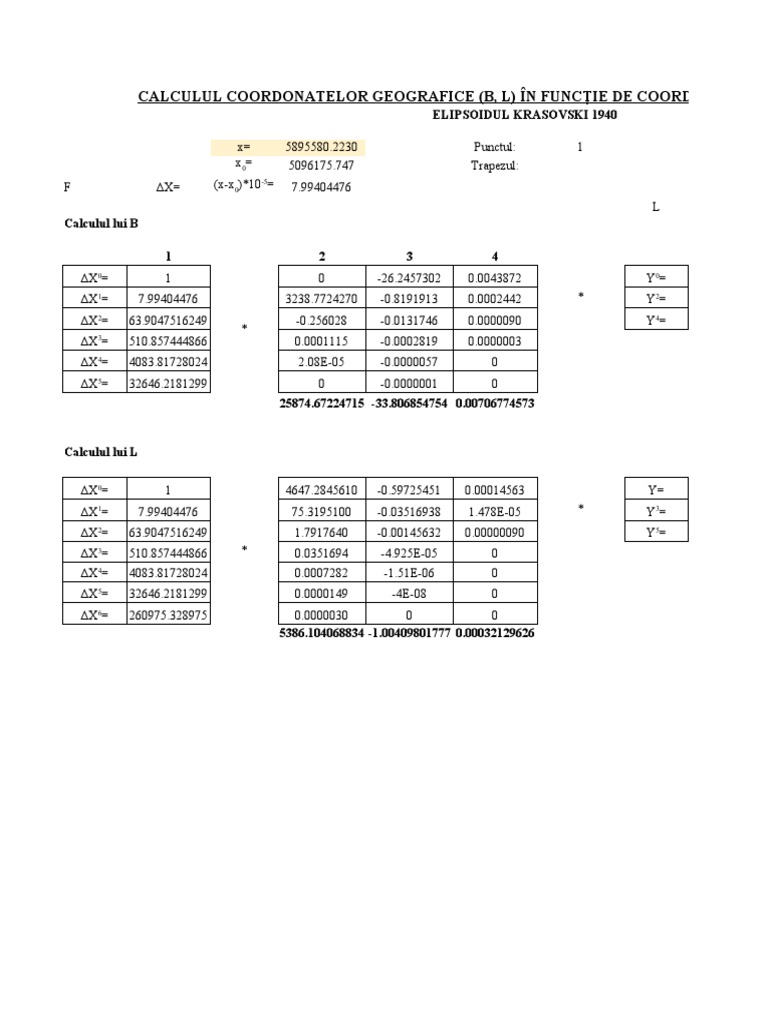 Calculul Coordonatelor Geografice (B, L) În Funcţie de Coordonatele ...