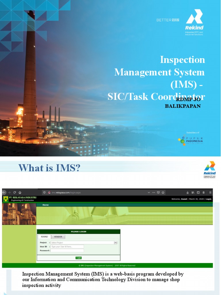 Inspection Management System (IMS) - SIC/Task Coordinator: RDMP Jo ...