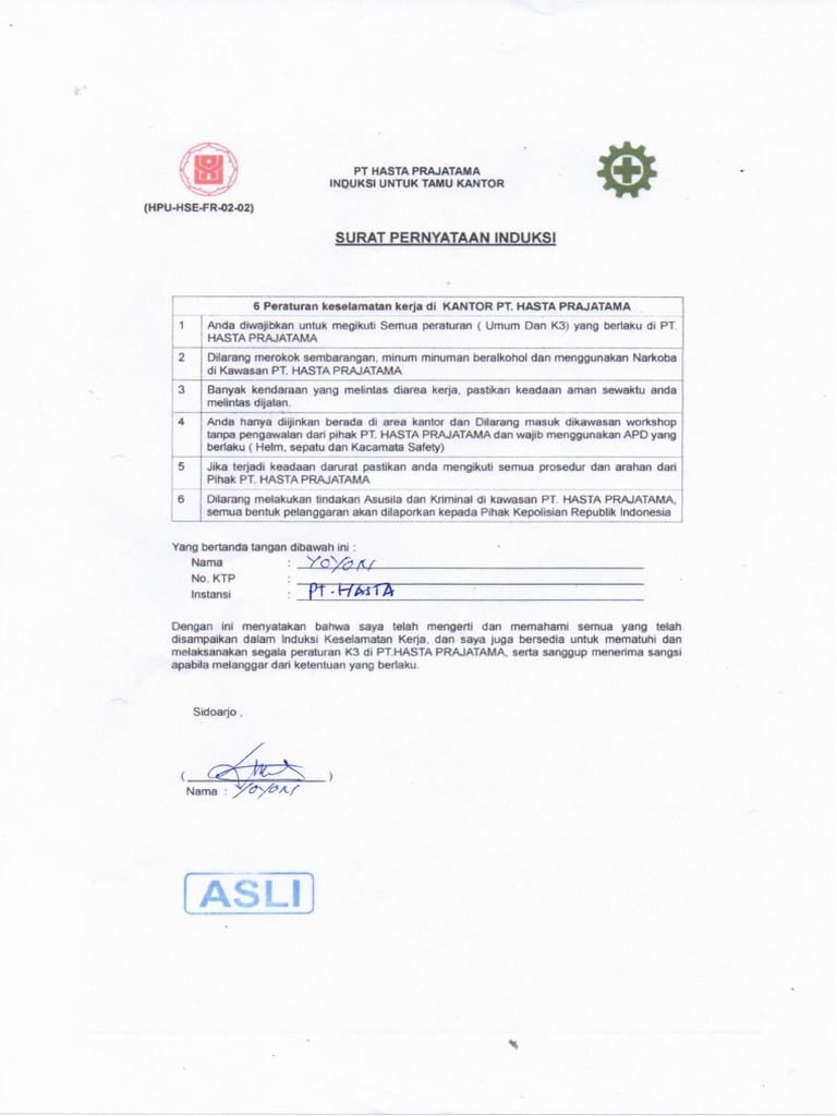 Safety Induction Tamu Kantor | PDF