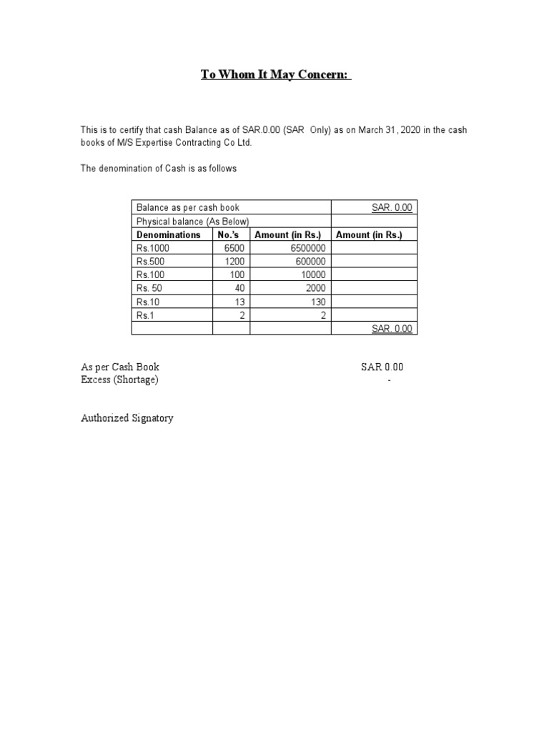 Cash Balance Confirmation Certificate | PDF