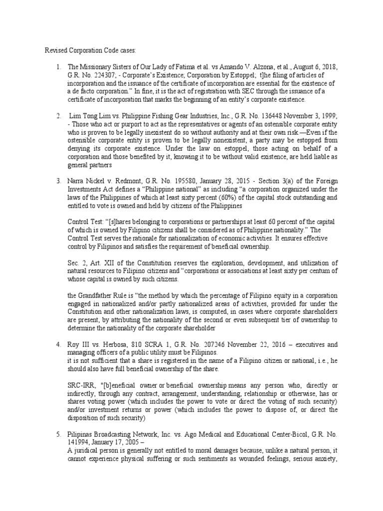 Revised Corporation Code Cases | Download Free PDF | Piercing The ...