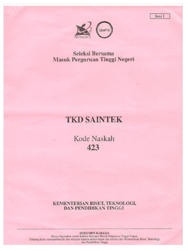 SBMPTN 2018 - TKD SAINTEK - Kode 423 Asli | PDF