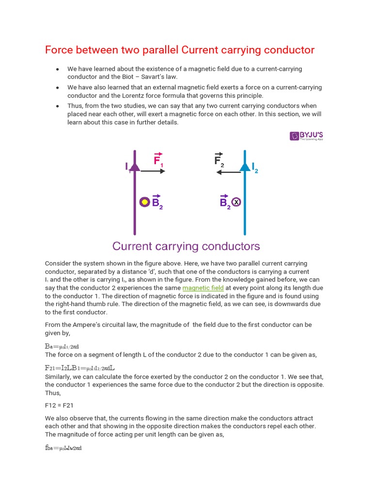 Magnetic Force Between Parallel Conductors | PDF | Magnetic Field ...