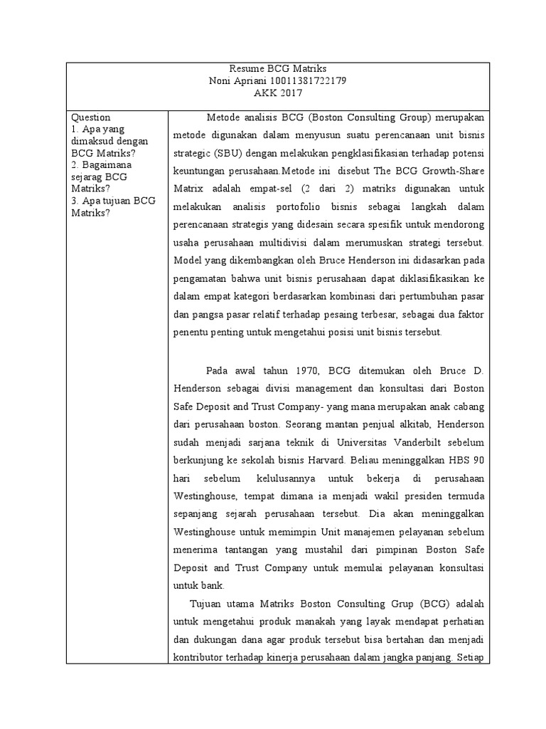 Resume BCG Matriks | PDF