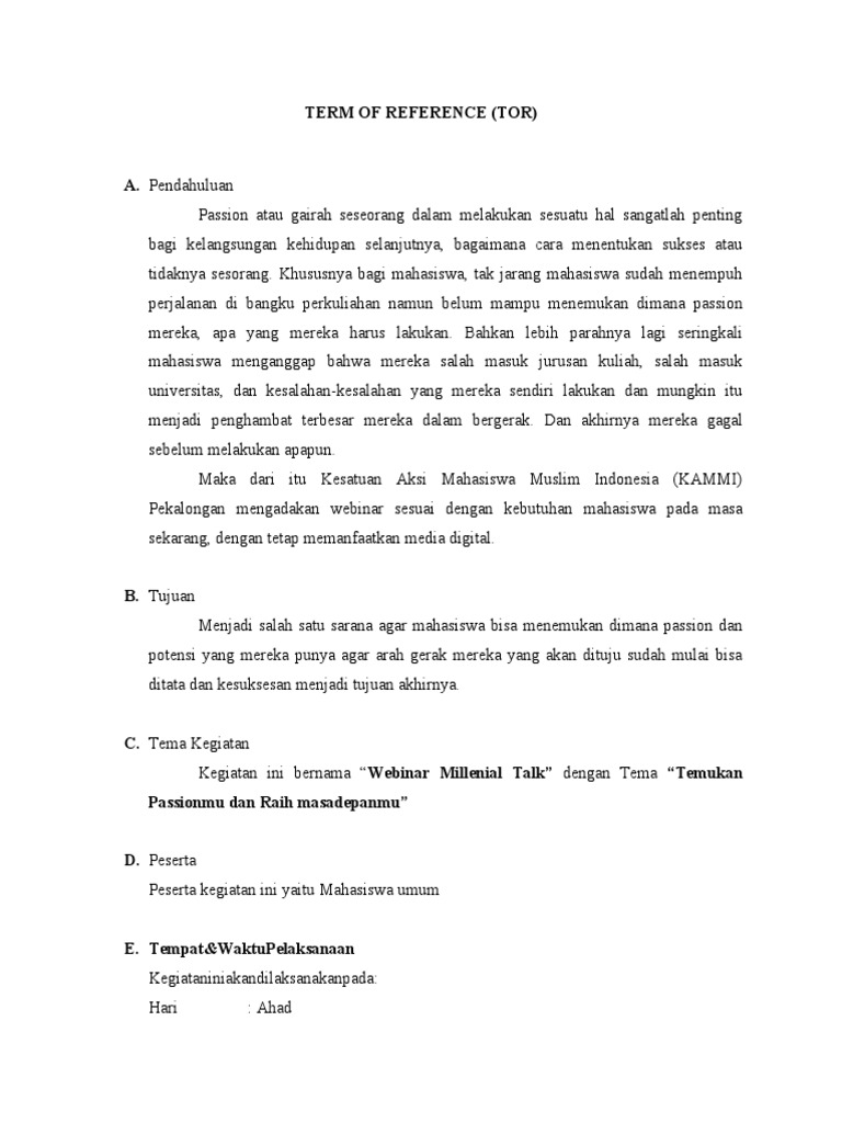 Term of Reference (Tor) | PDF