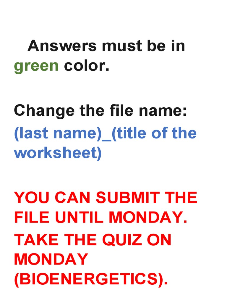 Viernes BIOENERGETICS Worksheet | PDF | Cellular Respiration ...