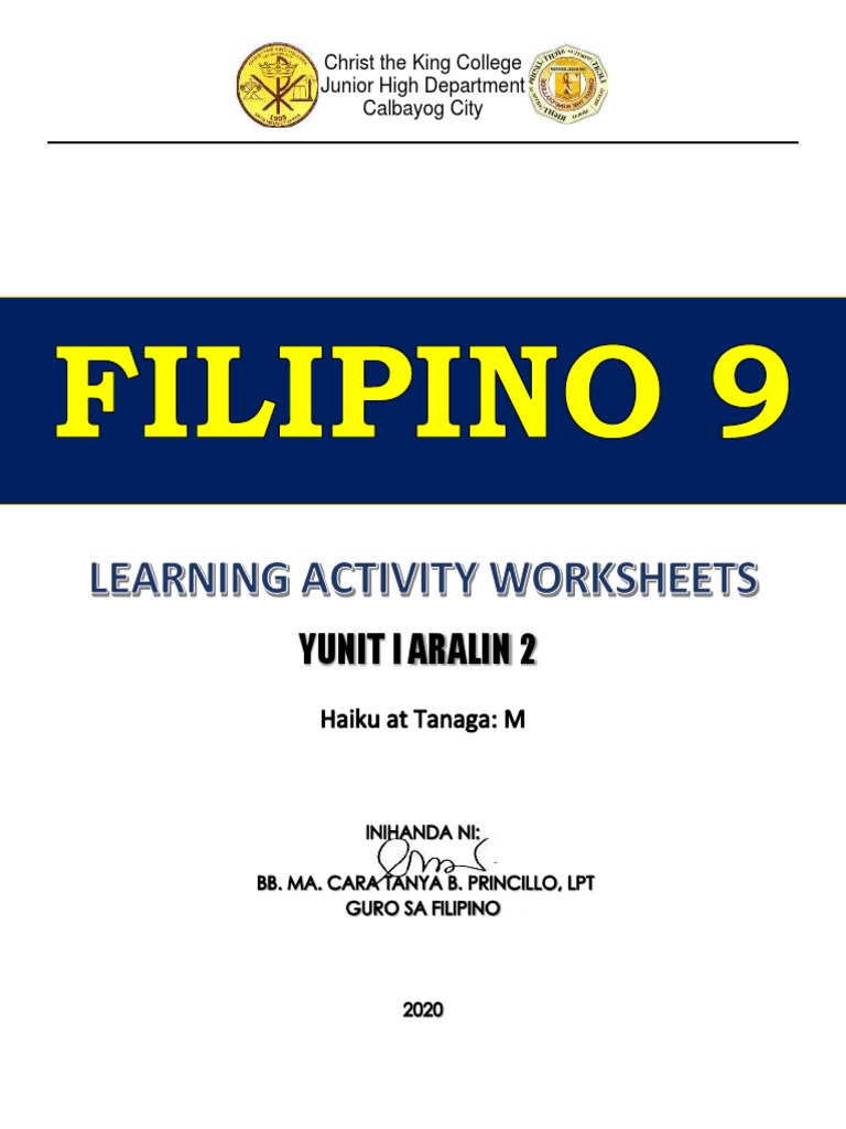 Filipino 9 Aralin 2 Worksheet | PDF