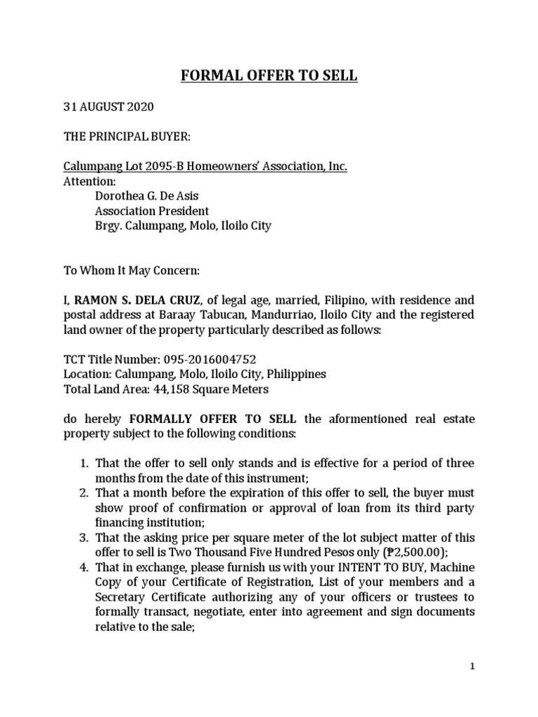 Formal Offer To Sell | PDF