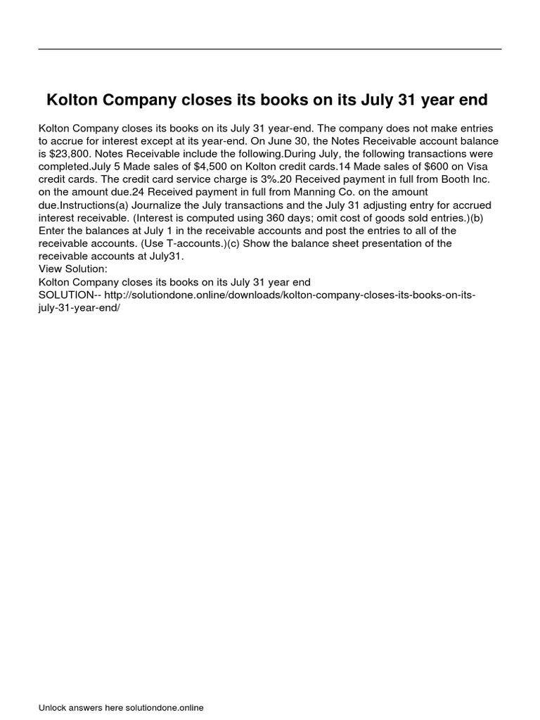Kolton Company Closes Its Books On Its July 31 Year End | PDF ...