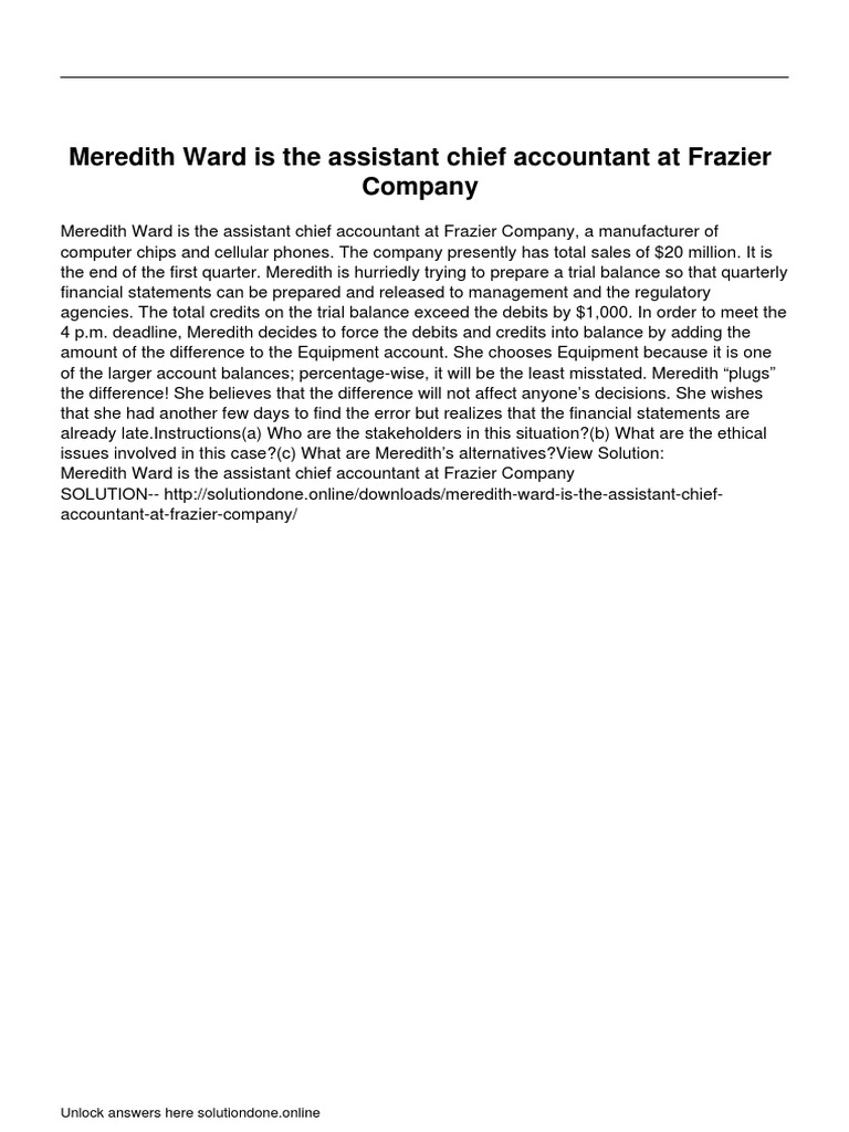 Meredith Ward Is The Assistant Chief Accountant at Frazier Company ...
