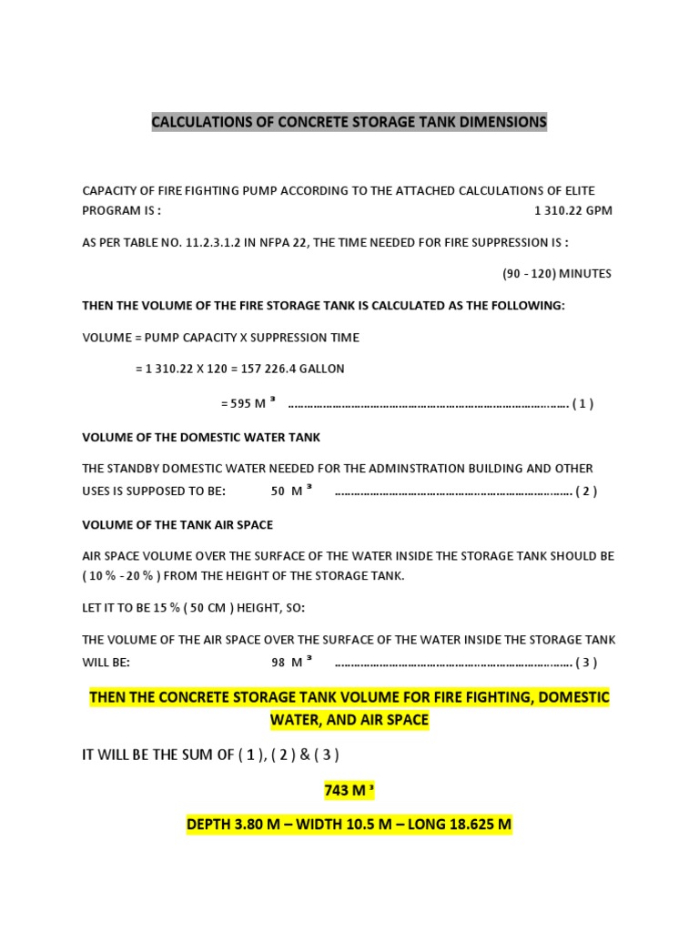Fire & Domestic Water St. Tank CALCULATIONS | PDF
