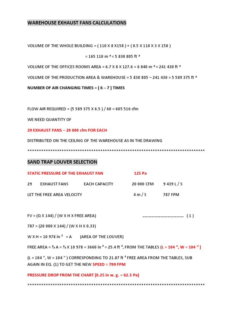 Exhaust Fans Calculations & Sand Trap Louvers | PDF