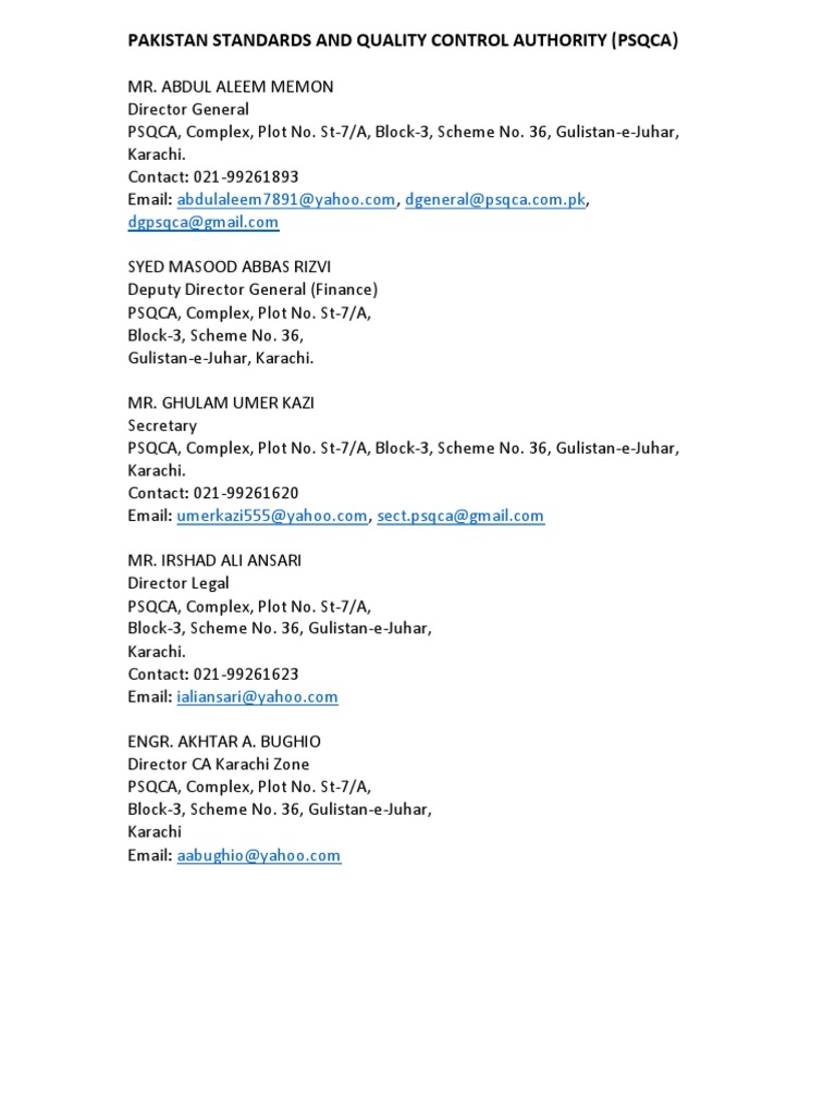 Pakistan Standards and Quality Control Authority (Psqca) | PDF ...