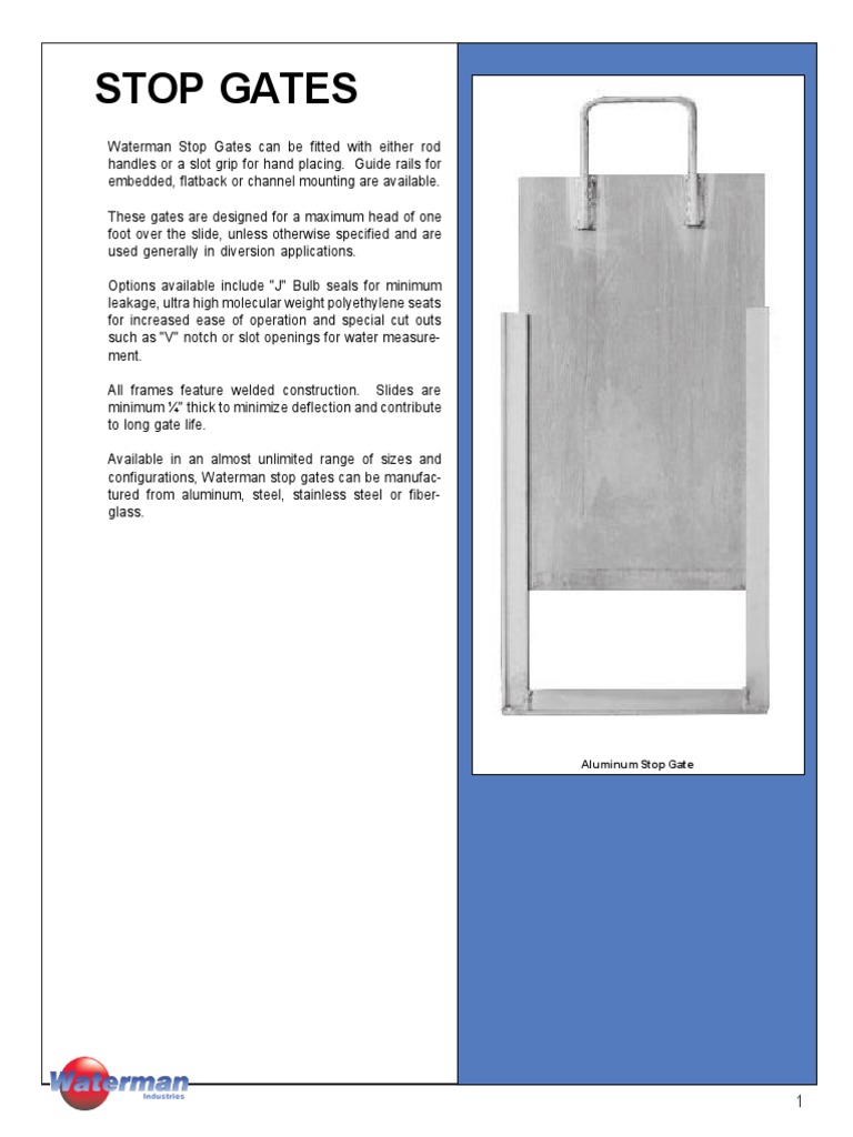 Waterman - Stop Gates Spec Sheet | PDF | Screw | Stainless Steel
