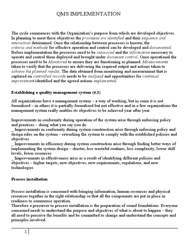 Qms Implementation: Establishing A Quality Management System (4.1 ...