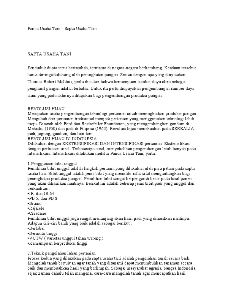 Panca Usaha Tani | PDF