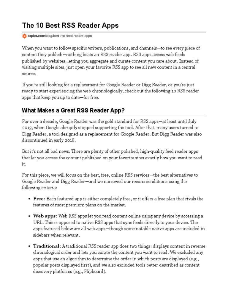 The 10 Best RSS Reader Apps | PDF | Ios | Mobile App