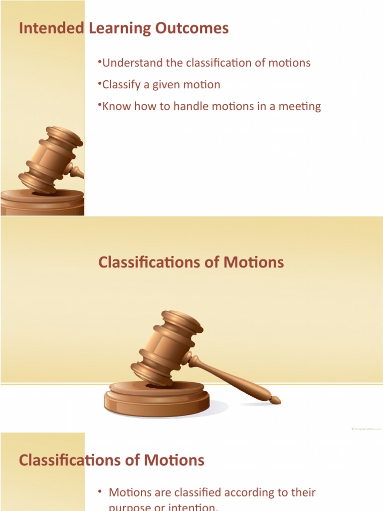 Classification of Motions | PDF | Meetings | Parliamentary Procedure