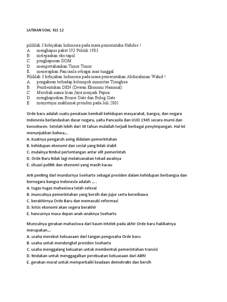 Latihan Soal Sej Indo Sem 2 | PDF