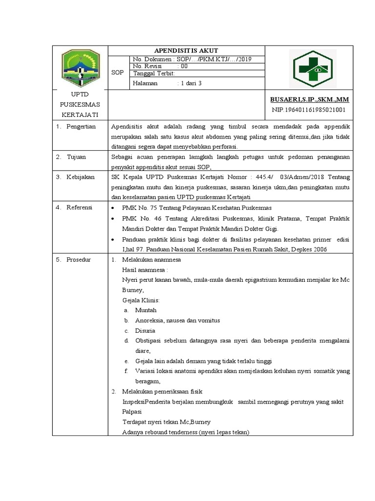 Sop Apendisitis Akut | PDF