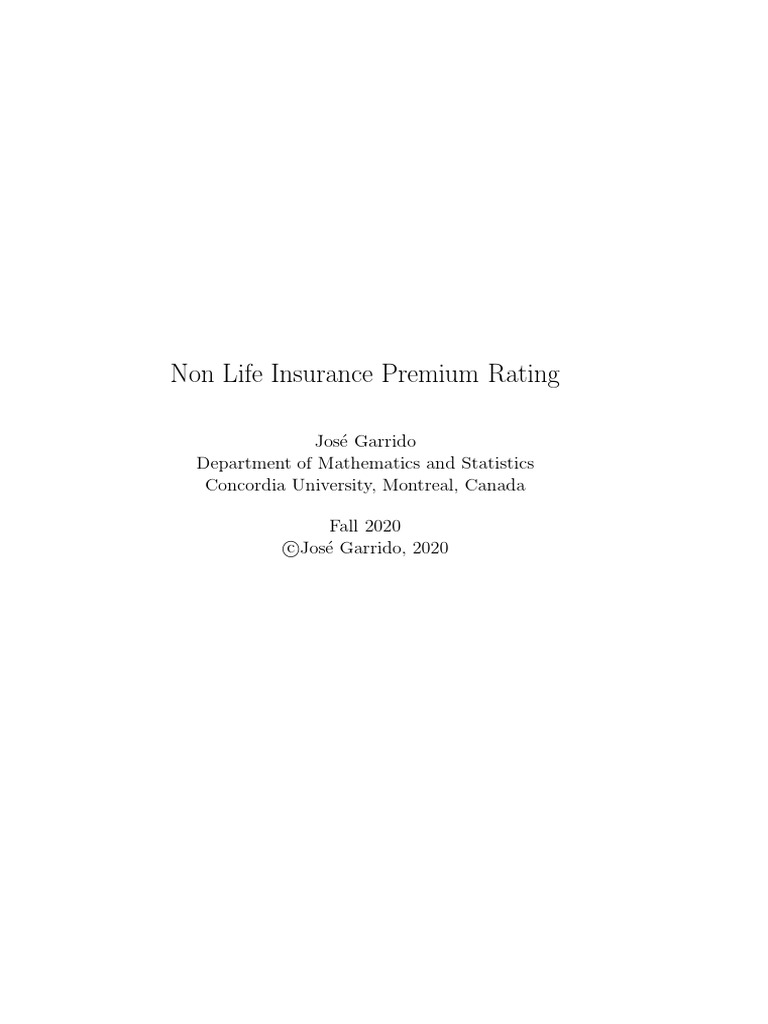 Non Life Insurance Premium Rating | PDF | Value At Risk | Risk