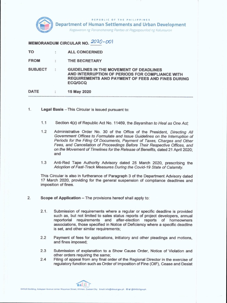 DHSUD MC No 2020 001 | PDF