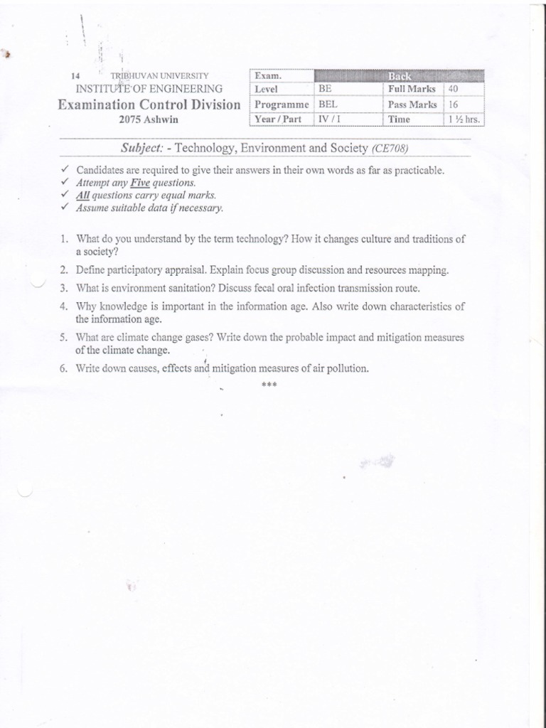 Old Questions of Ioe | PDF | Climate Change | Society