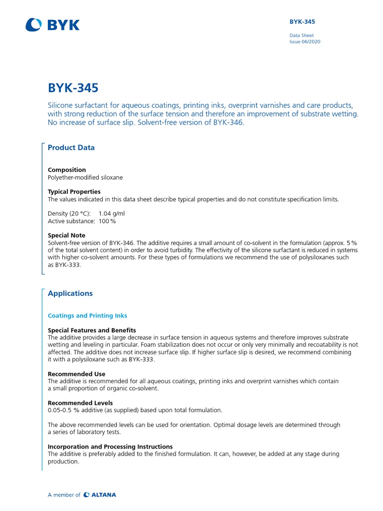 TDS Byk-345 en | PDF | Silicone | Wetting