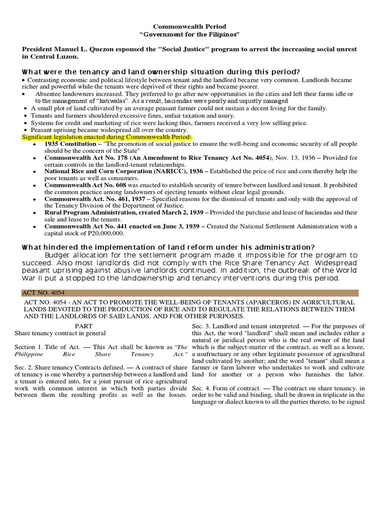 Philippine Rice Share Tenancy Act." | PDF | Leasehold Estate | Landlord