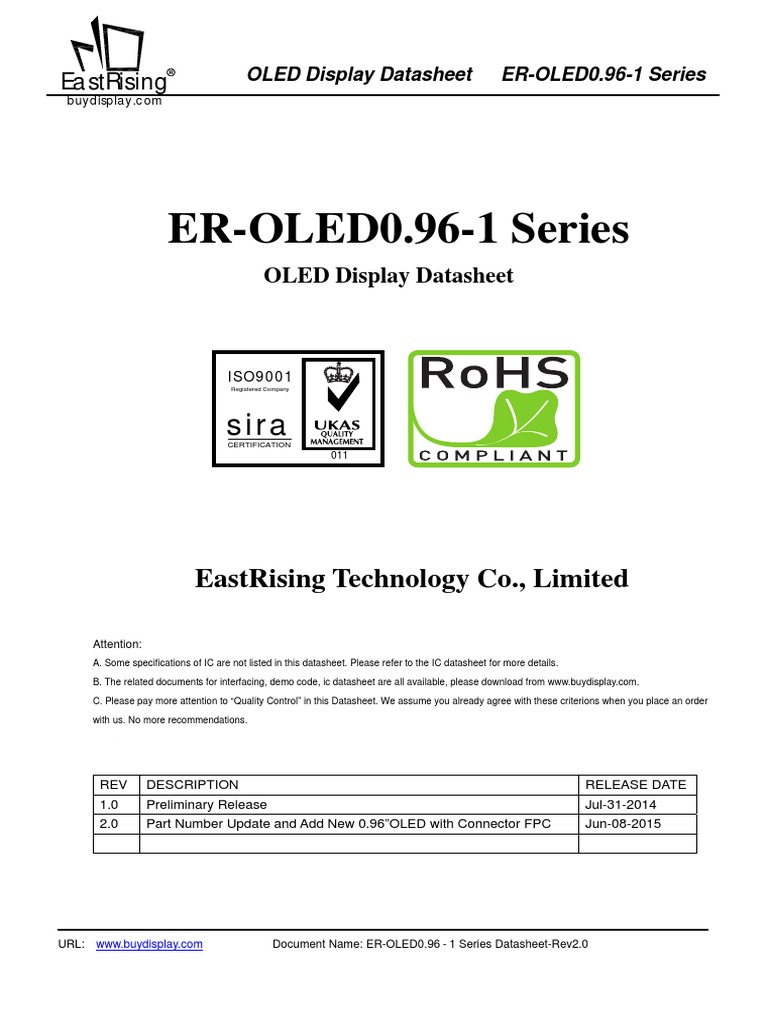 0.96" OLED Display Datasheet | PDF | Reliability Engineering | Electrical Engineering