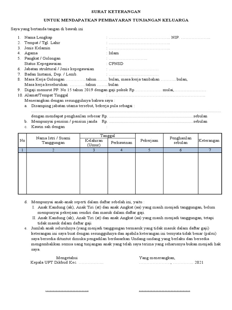 FORMULIR DAFTAR ANAK TANGGUNGAN Model DK | PDF